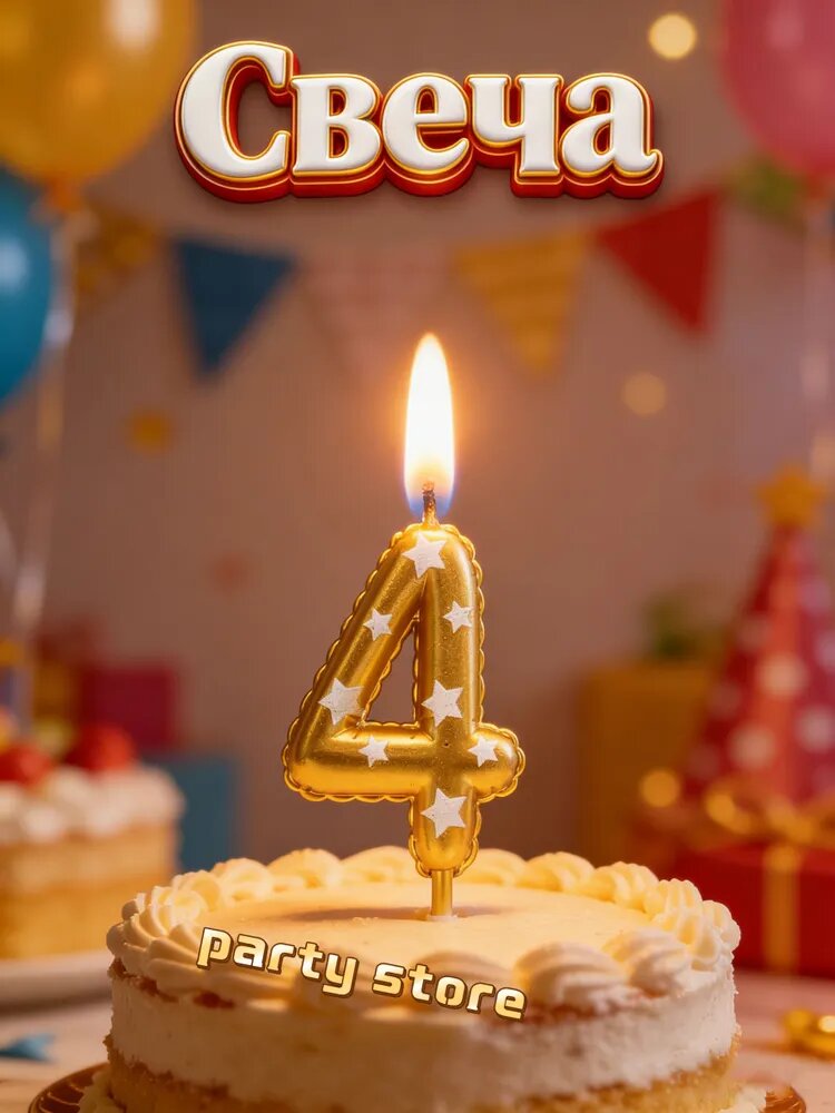 Свеча цифра 4, 1 шт