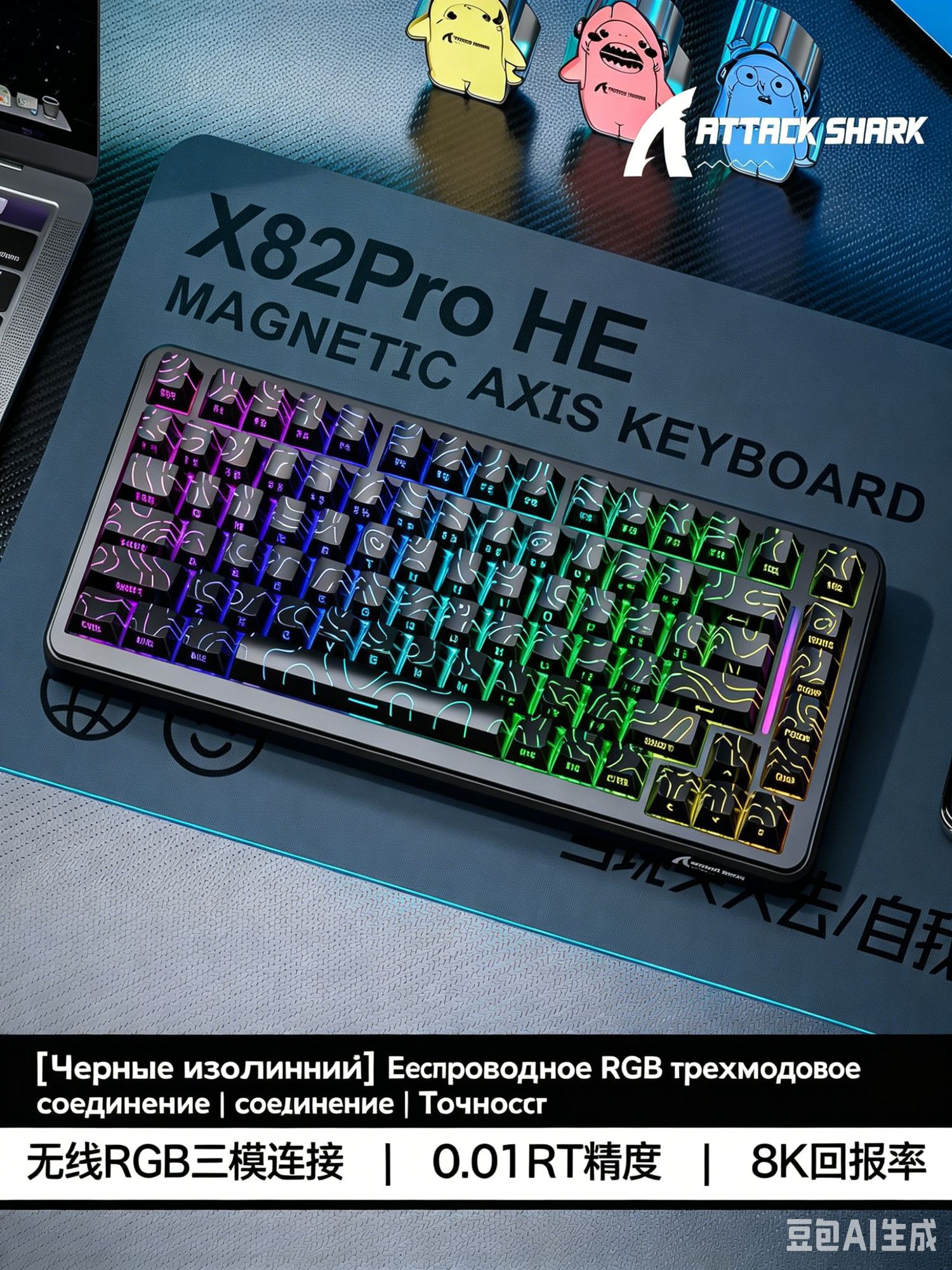 ATTACK SHARK X82PRO HE Беспроводная игровая клавиатура Rapid Trigger с магнитным переключателем