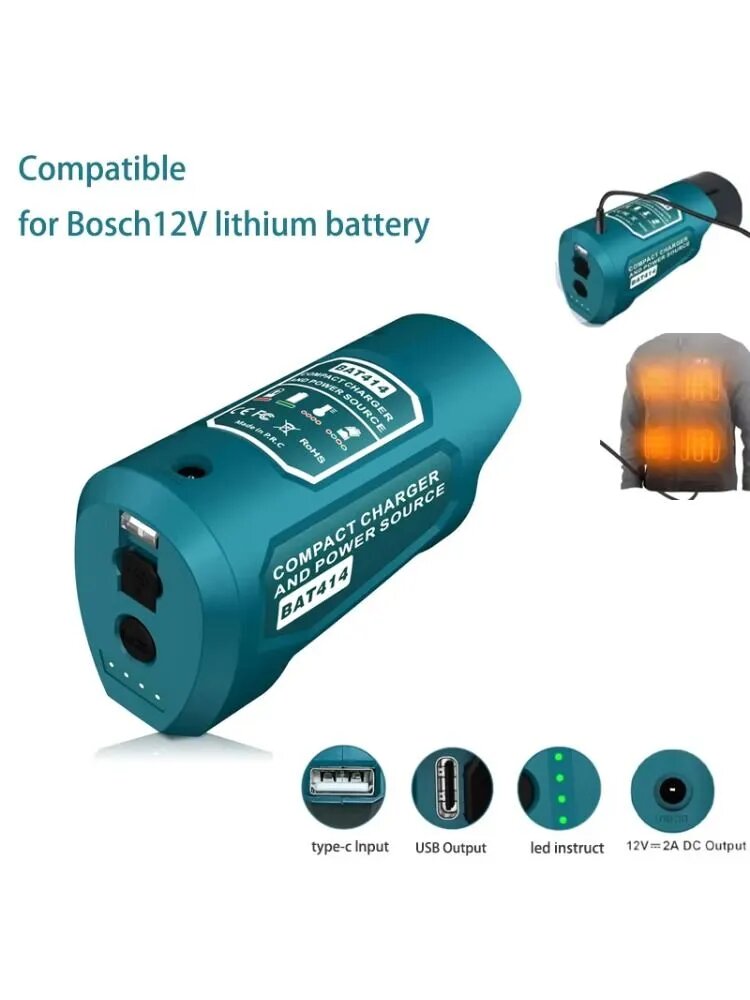 Адаптер зарядного устройства, совместимый с Bosch 10,8 V-12V с интерфейсом USB Type-C