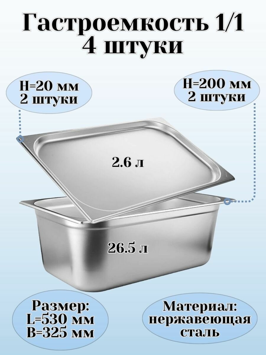 Набор гастроемкостей (1/1) H 2 см и H 20 см L 53 см B 32,5 см ProHotel, 4 шт