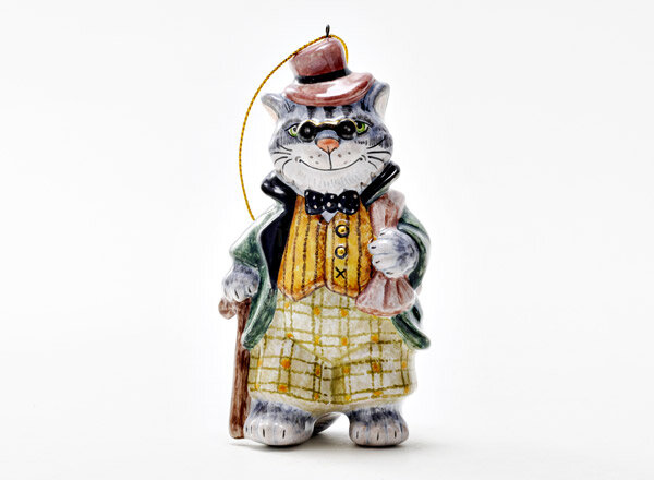 Елочная игрушка «Золотой ключик. Кот Базилио» Майолика. 55 x 105 мм.