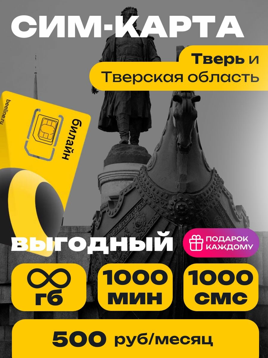 Сим-карта Билайн тариф Выгодный Тверская область Безлимитный интернет и 1000 минут за 500 руб.