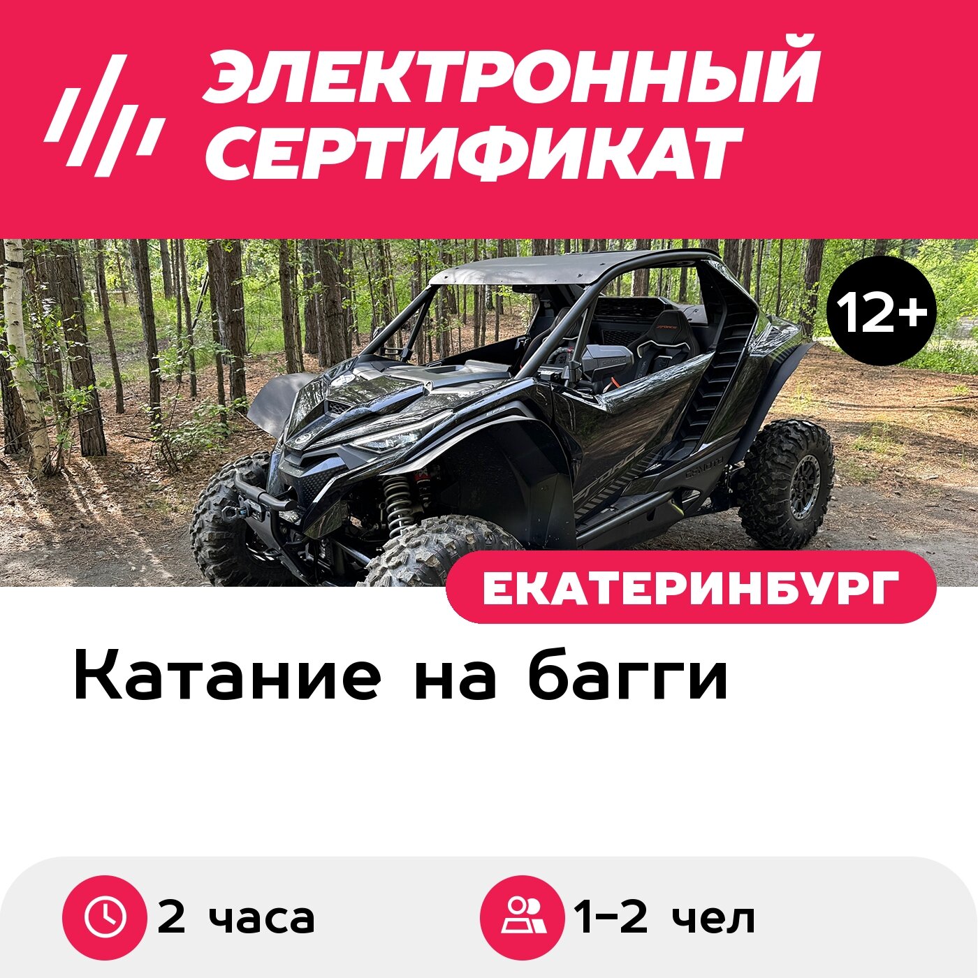 Подарочный сертификат Катание на багги, программа Базовая, 1 чел. в составе группы (2 часа)