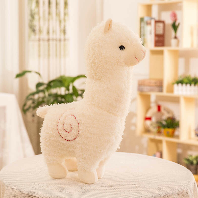 Plush alpaca toy with soft short pile fabric perfect for play and gift giving, white 28cm