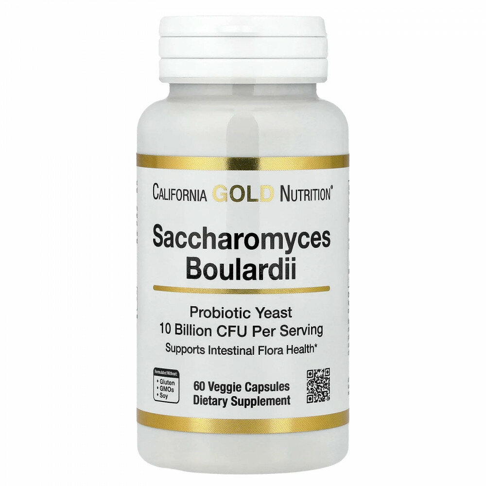 California Gold Nutrition, сахаромицеты Буларди, пробиотические дрожжи, 10 млрд КОЕ, 60 растительных капсул