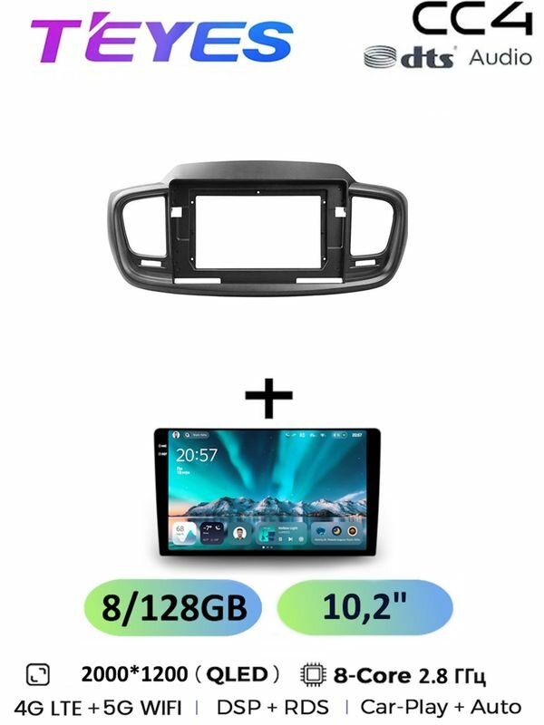 Магнитола Teyes CC4 8/128 Gb 10.2 дюйма Kia Sorento 3 2014-2017 (A) 8-ми ядерный процессор QLED экран 4G Wi-Fi