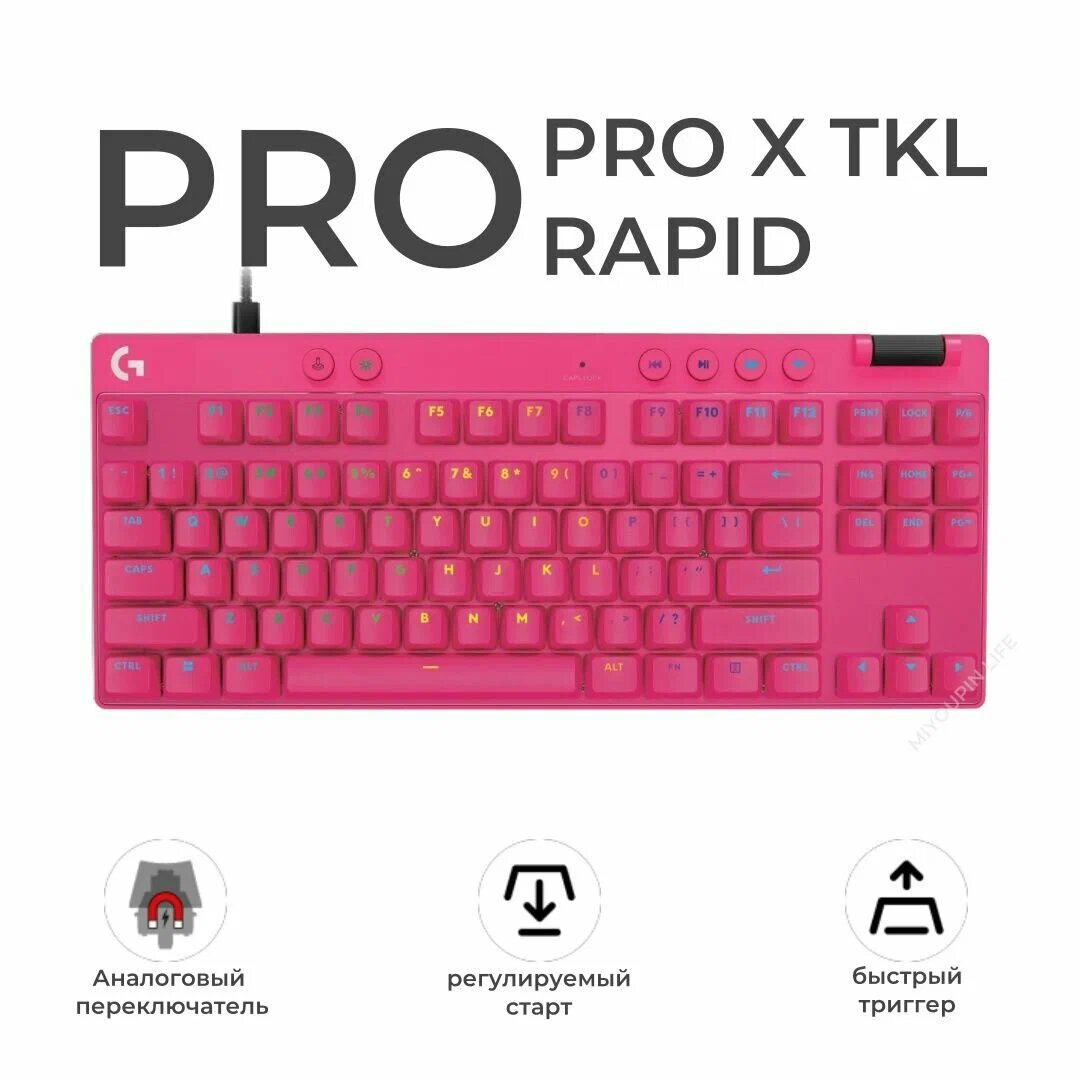 Игровая клавиатура Logitech G PRO X, RAPID, магнитная, розовая