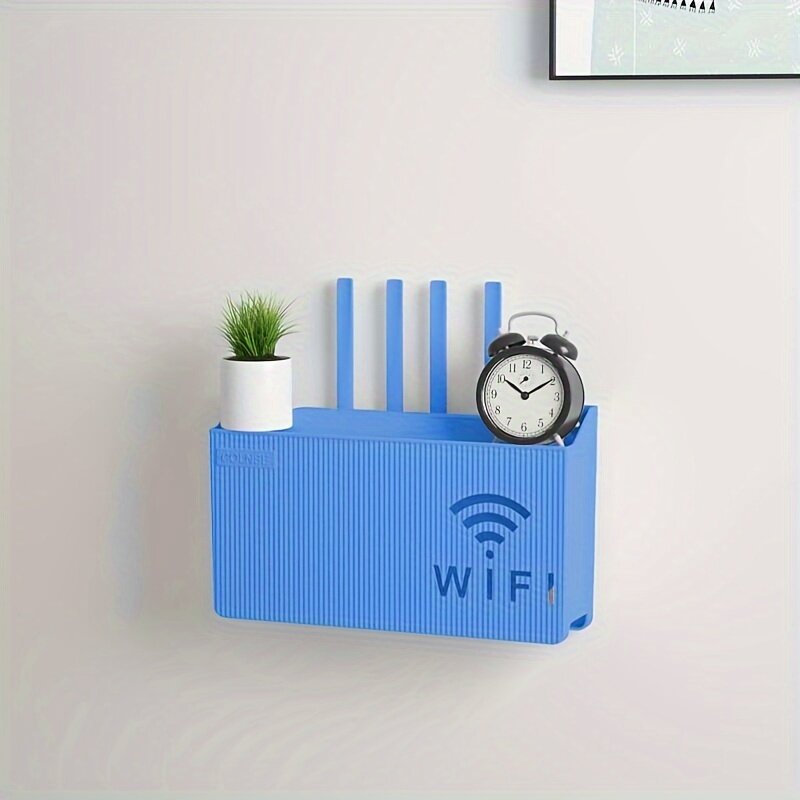 Настенная декоративная полка для хранения роутера, медиаконсоли и Wi-Fi оборудования, синяя