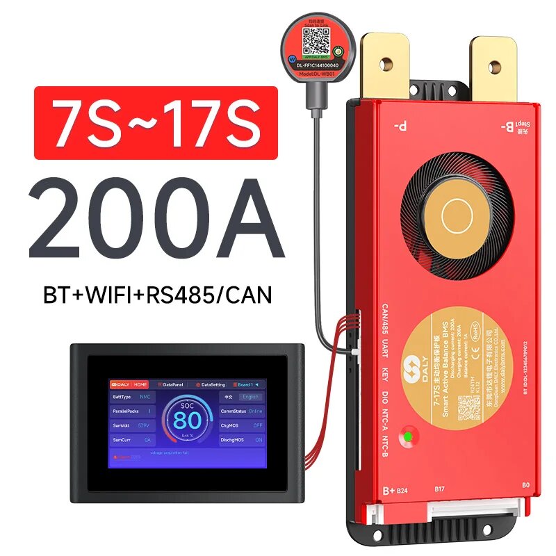 DALY BMS 8S-17S 200A LiFePO4 с дисплеем 4.3"