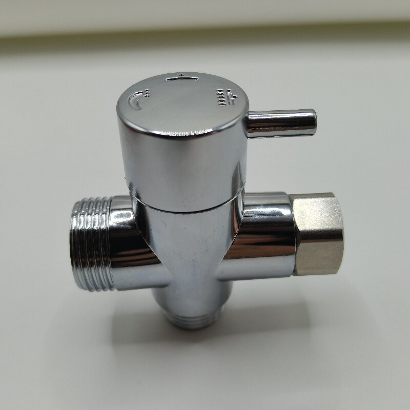 Переключатель душевого шланга G1/2" на G3/4", тройник 3-ходовой T-типа, 20 мм, двойной выход с переключателем, для ручного и стационарного душа, ABS и ферросплав, серебристый