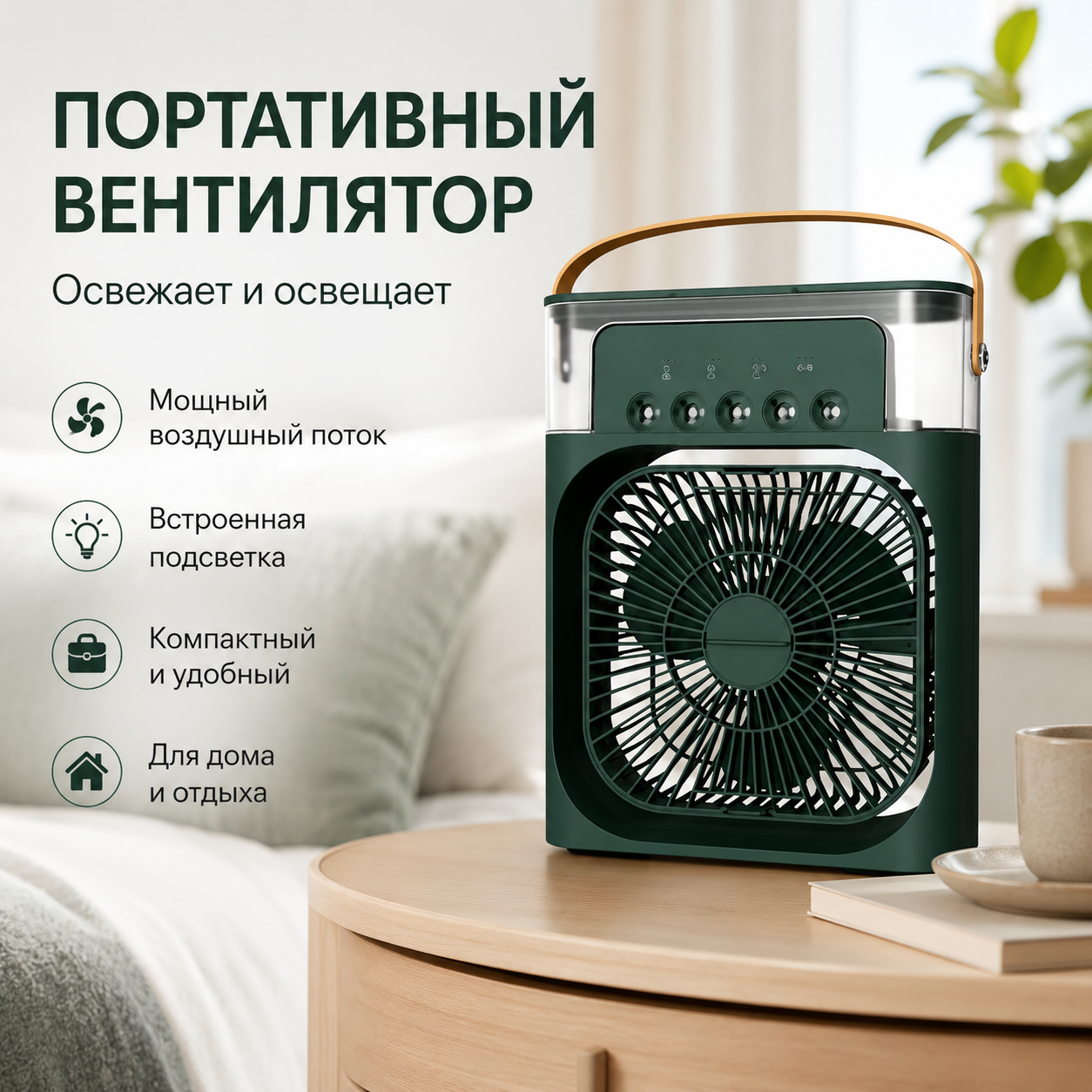 Вентилятор/Кондиционер/Увлажнитель 5 в 1, мощность 5Вт, площадь помещения 30м²,