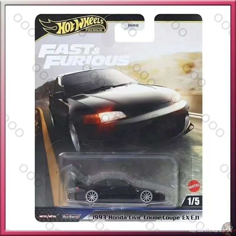 Модель автомобиля Hot Wheels 1993 Honda Civic Coupe EJ1, серия Fast & Furious, черный цвет, HNW46