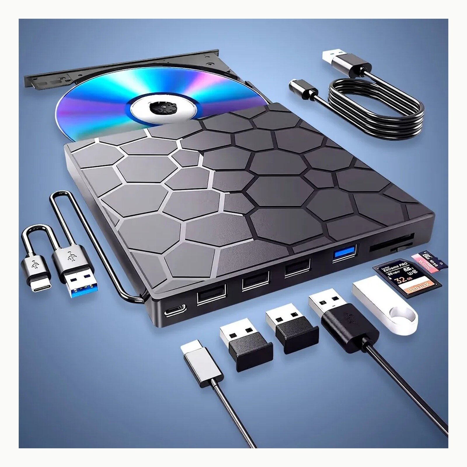 Внешний CD/DVD-привод для ноутбука, DVD-плеер для ноутбука, Ультратонкий портативный USB 3.0 8 в 1, внешний дисковод для записи DVD/ CD, плеер и записывающее устройство CD/VCD/DVD