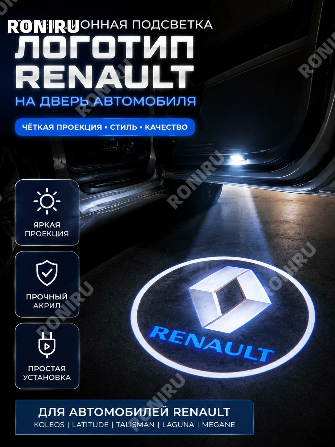 Световой проектор в дверь Renault для Koleos Latitude Talisman Laguna Megane