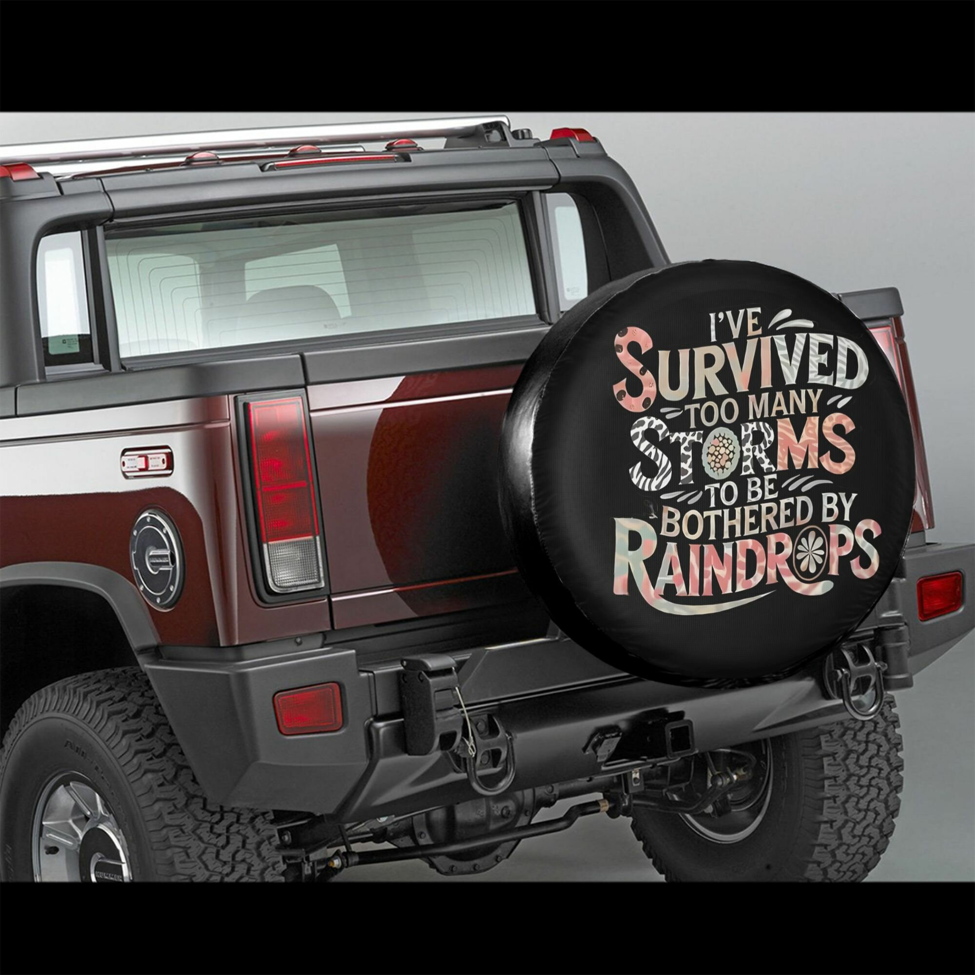 Чехол на запасное колесо с рисунком «I've Survived Too Many Storms to Be Bothered by Raindrops», универсальный, легкая установка и снятие, плотная посадка, подходит для большинства автомобилей, для бездорожья, кемпинга и путешествий