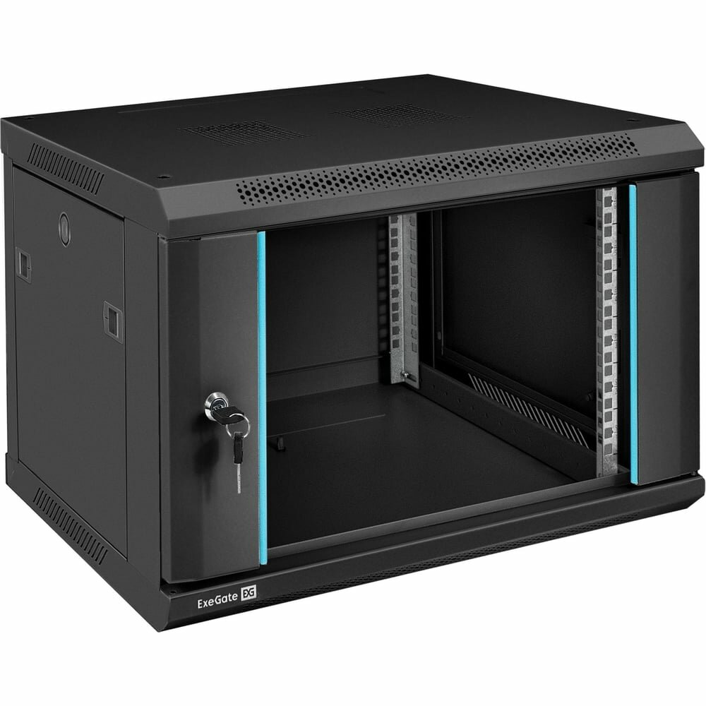 Шкаф телекоммуникационный ExeGate 19 настенный 6U EC-WM-6U.450. G. BLACK 19”, 6U, 600x450x370mm ШхГхВ, передняя дверь закаленное стекло, съемные боковые панели 298605
