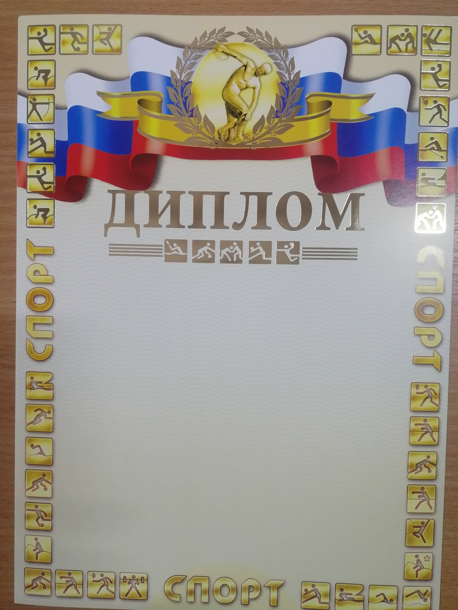 Диплом спорт, А4, 10 шт, мелованная матовая бумага, золотая фольга