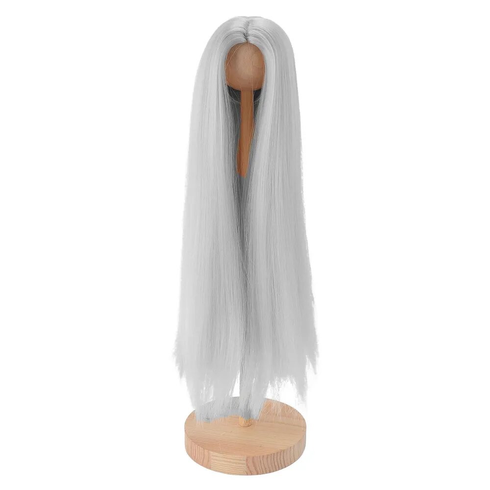 Парик для BJD куклы 1/4, серебристо-серый, длинный прямой, высокотемпературный шелк