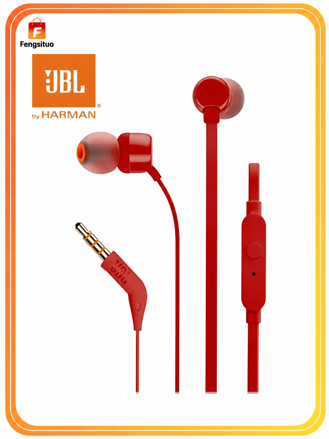 Наушники проводные, JBL T110, внутриканальные, вакуумные с микрофоном, красный