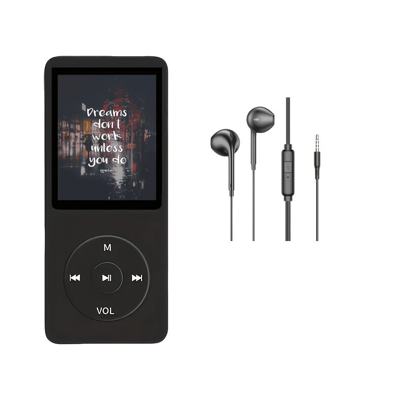 MP3-плеер с проводными наушниками высокого качества, 1,8-дюймовый LED экран, функции видео, записи, электронные книги, цвет черный (карта памяти не входит)