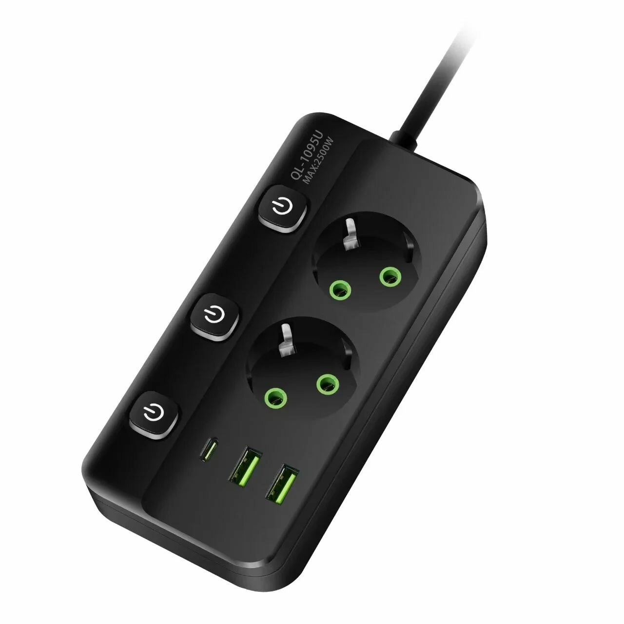 Полоса питания 2/3/4/5 позиции независимого розетки управления с 2 портами USB 1 типа C 2м