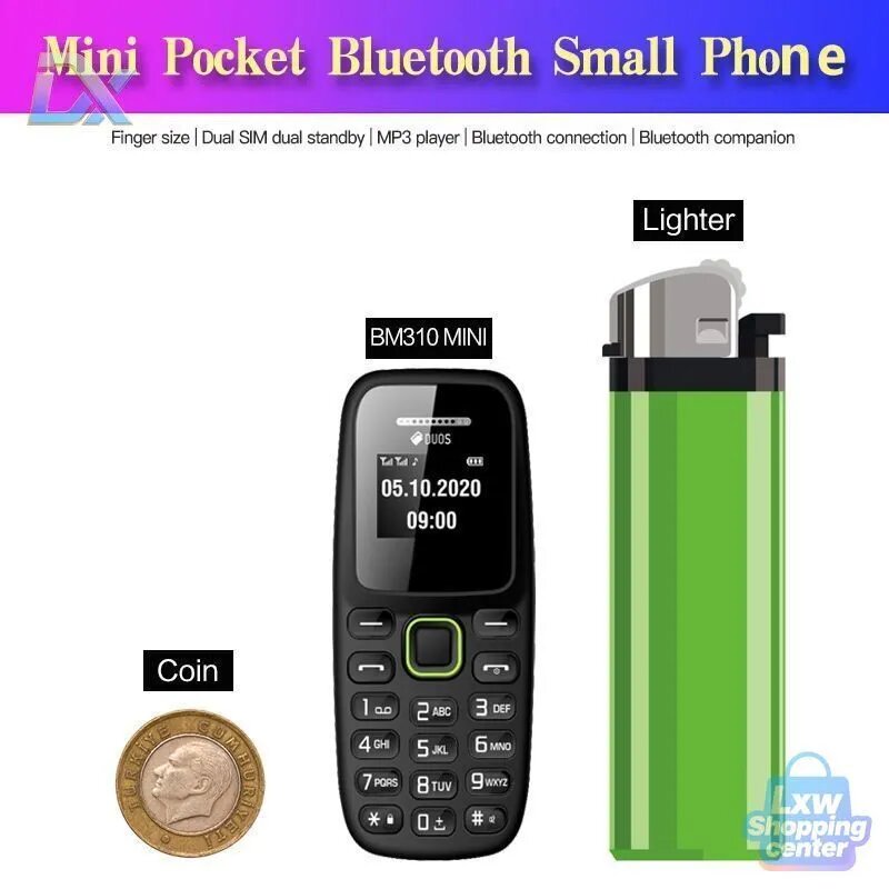 Миниатюрный кнопочный телефон BM310, черно-серый, 0.66 дюйма, 2 nano-SIM, Bluetooth 3.0