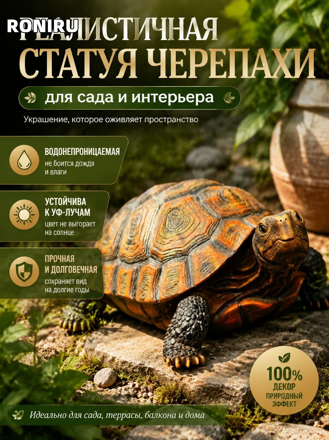 Реалистичная статуя черепахи для сада и интерьера, водонепроницаемая, устойчивая к ультрафиолету садовая декорация