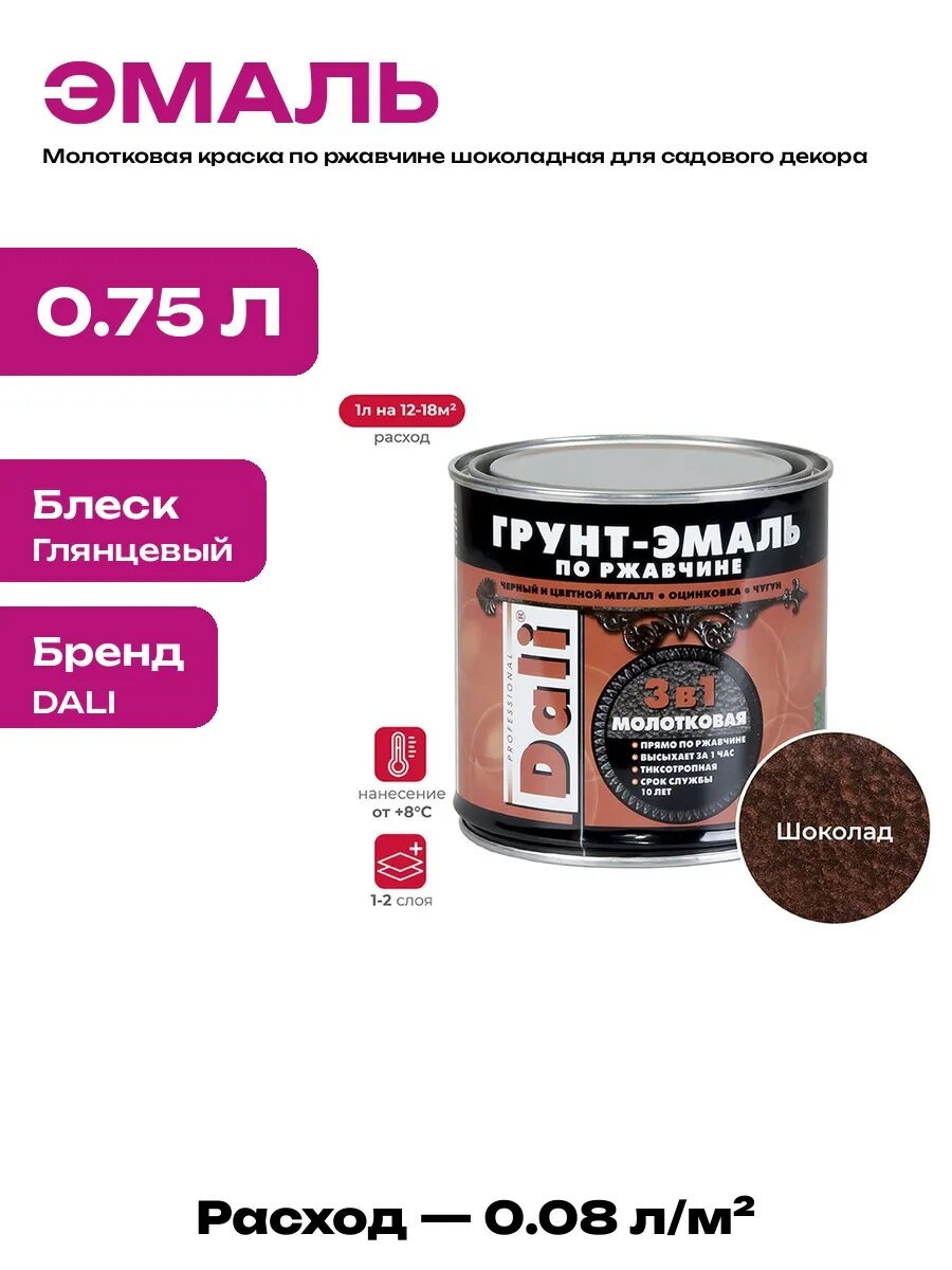 Молотковая краска по ржавчине шоколадная для садового декора