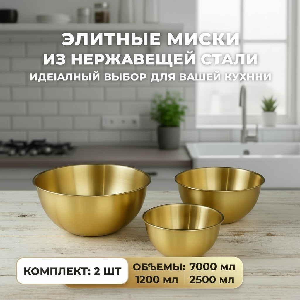 Набор из 4 золотых мисок Shiny Kitchen объем 2.5 л