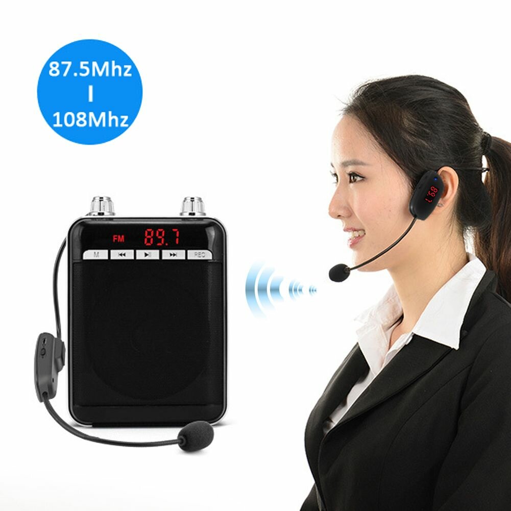 Микрофон Беспроводной микрофон FM-гарнитуры, полноэкранный режим, длительное время автономной работы, опционально многоканальный, компактный и изысканный, черный