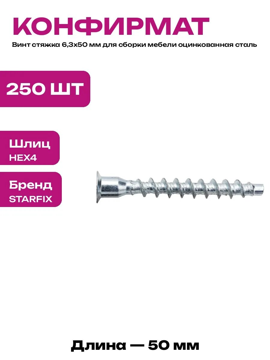 Еврошуруп потай 250 шт винт мебельный под шестигранник