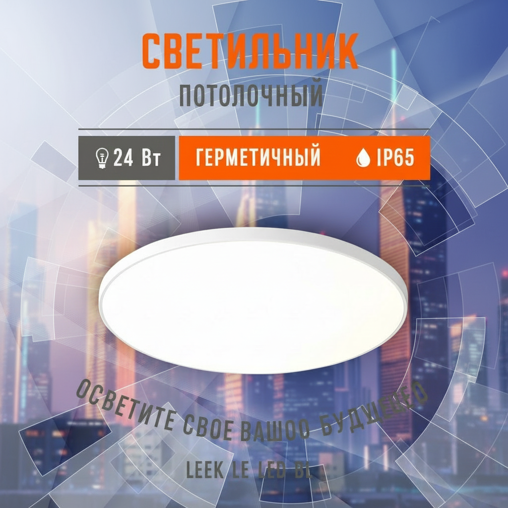Люстра потолочная LED 24 Вт белая влагозащищенная IP65 тонкая 29.8 см