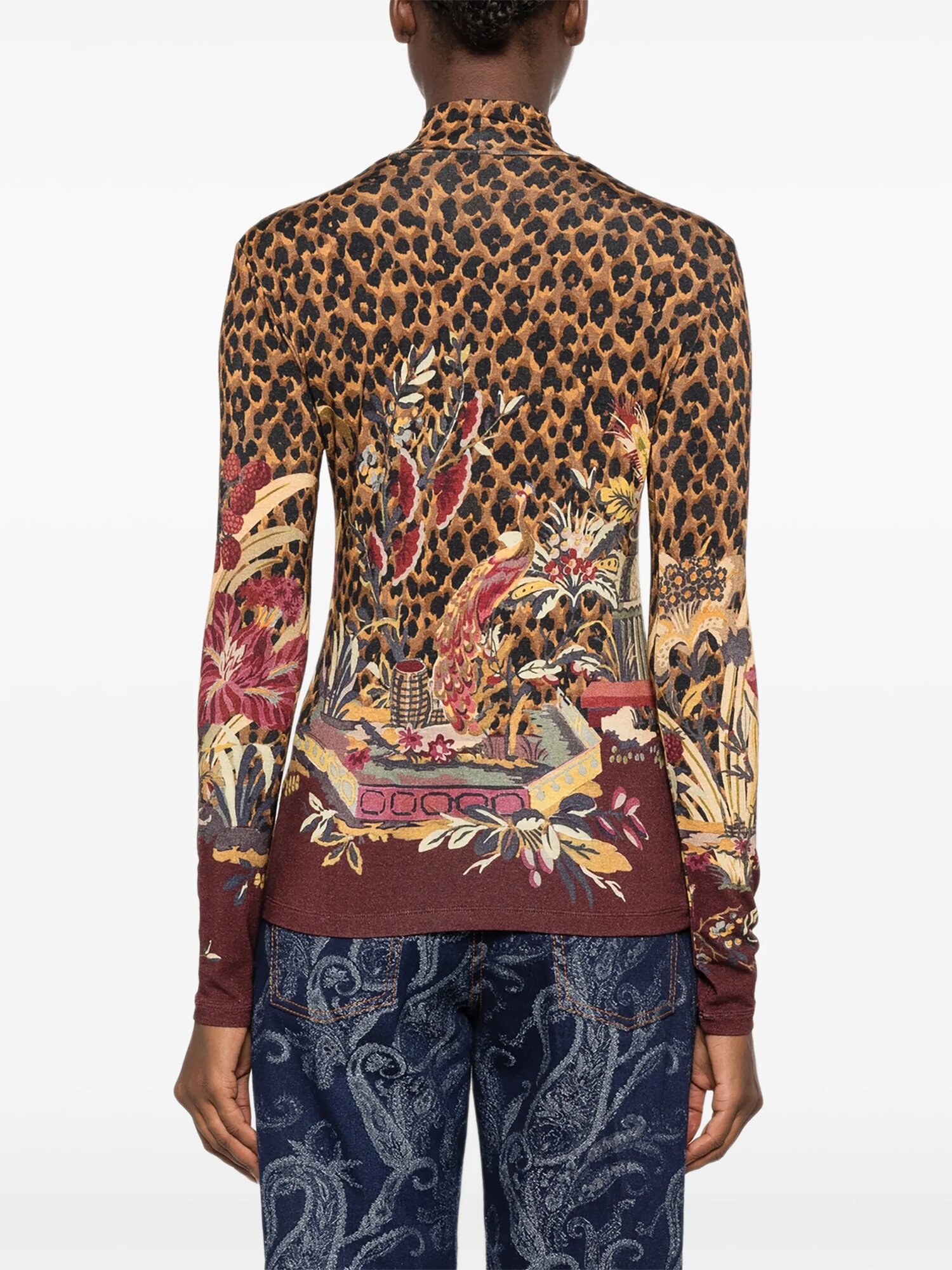 Топ ETRO Leopard-print floral-print top, размер 34 — фото 1