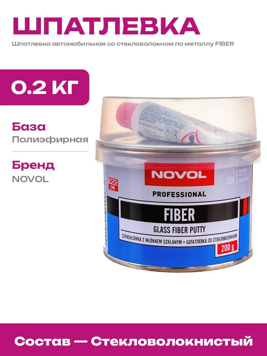 Шпатлевка стекловолокнистая Fiber 200 грамм для кузова авто