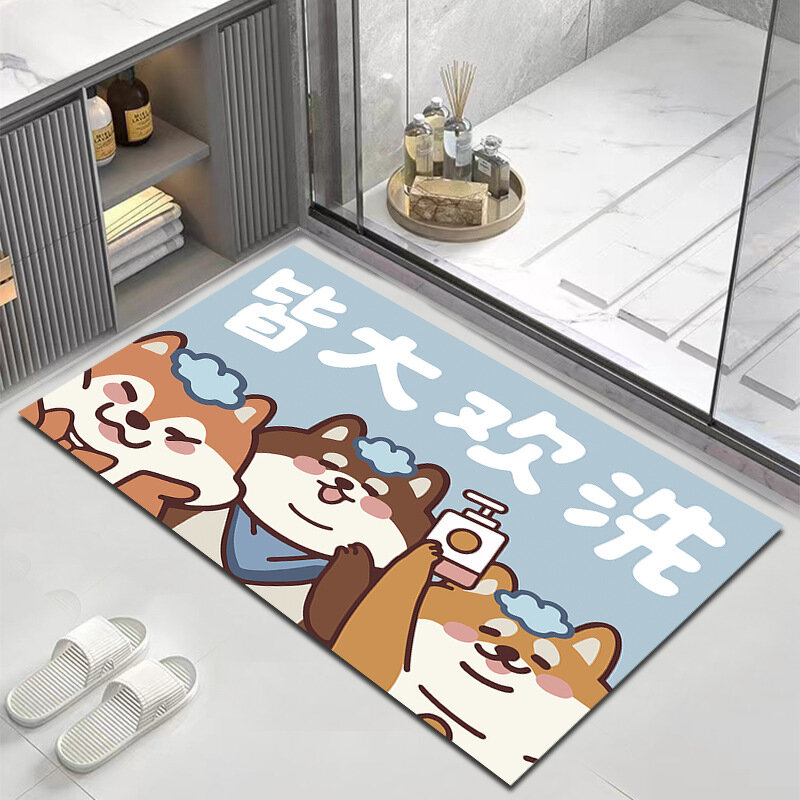Диатомитовый коврик с мультяшным рисунком, не скользящий, 60x90 см, покрытие для пола ванной