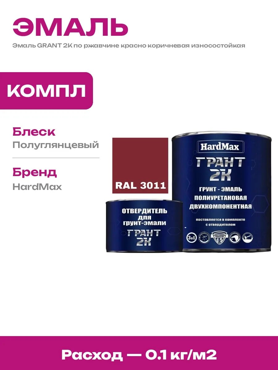 Краска GRANT 2K полиуретановая по ржавчине красно коричневая