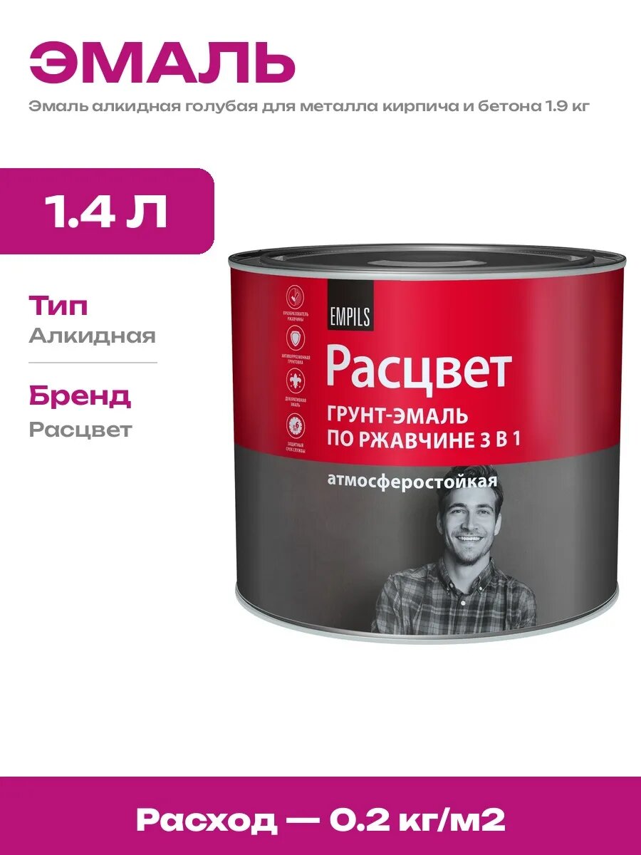 Алкидная краска по металлу и дереву голубая глянцевая 1.9 кг