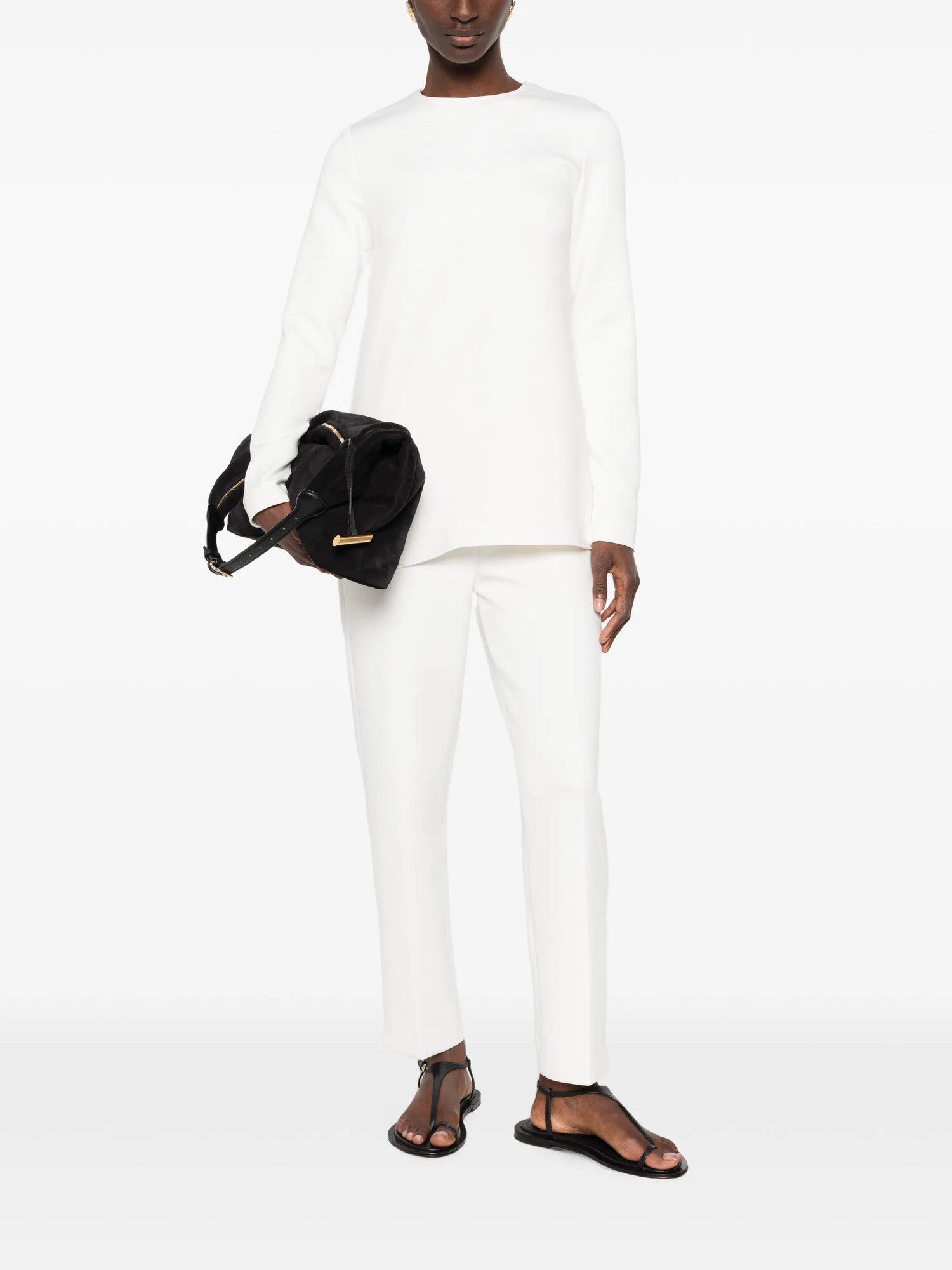 Брюки Max Mara Feroce split-hem tapered-leg trousers, размер 38, бежевый/белый — фото 1