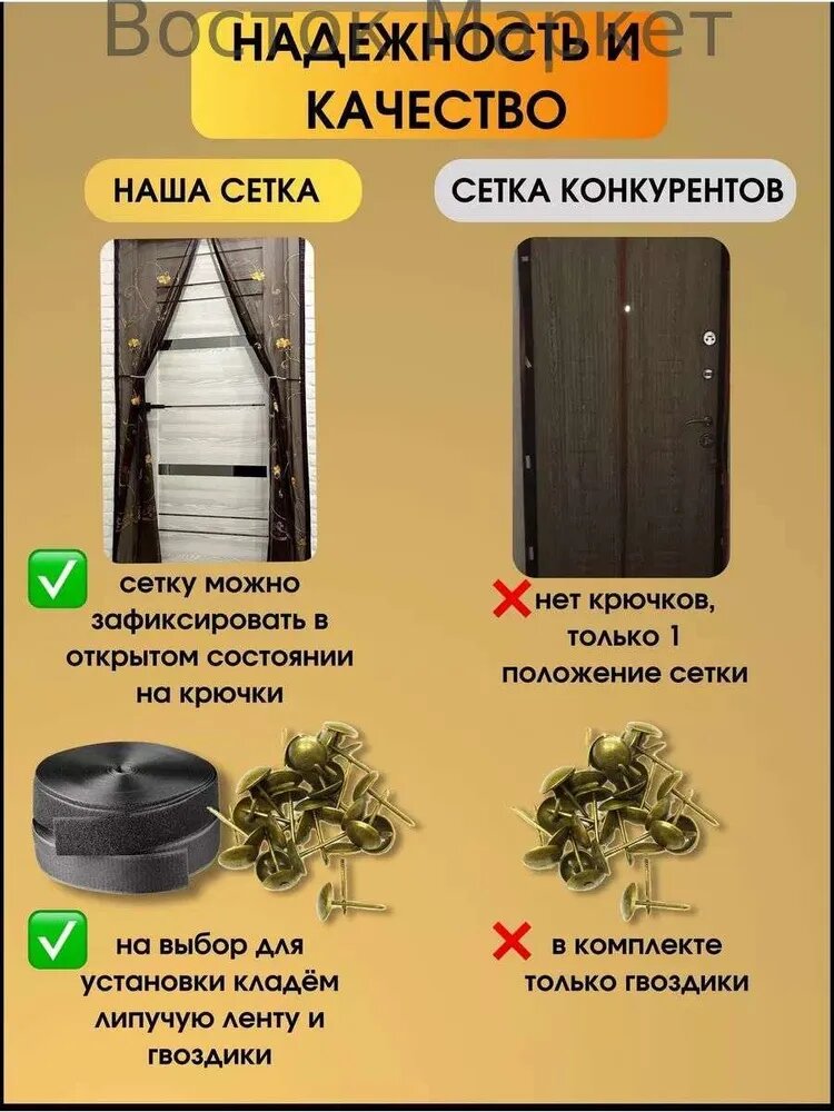 Антимоскитная сетка коричнево-красного цвета размером 100 на 210 см для защиты окон и дверных проёмов от насекомых — фото 1