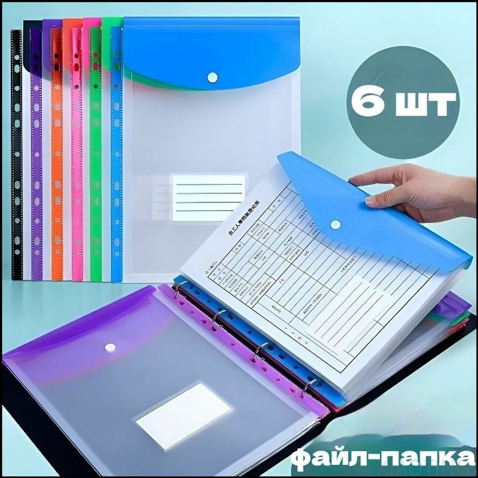 Папка-скоросшиватель A4, 6 шт.