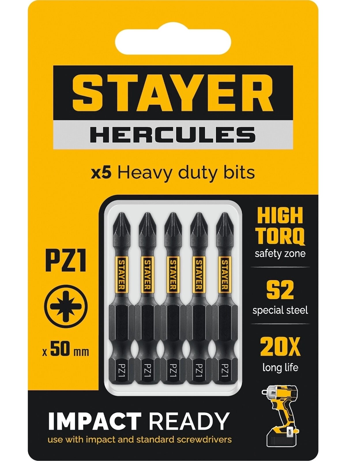 Торсионные биты STAYER HERCULES PZ 1, 50 мм (5 шт)