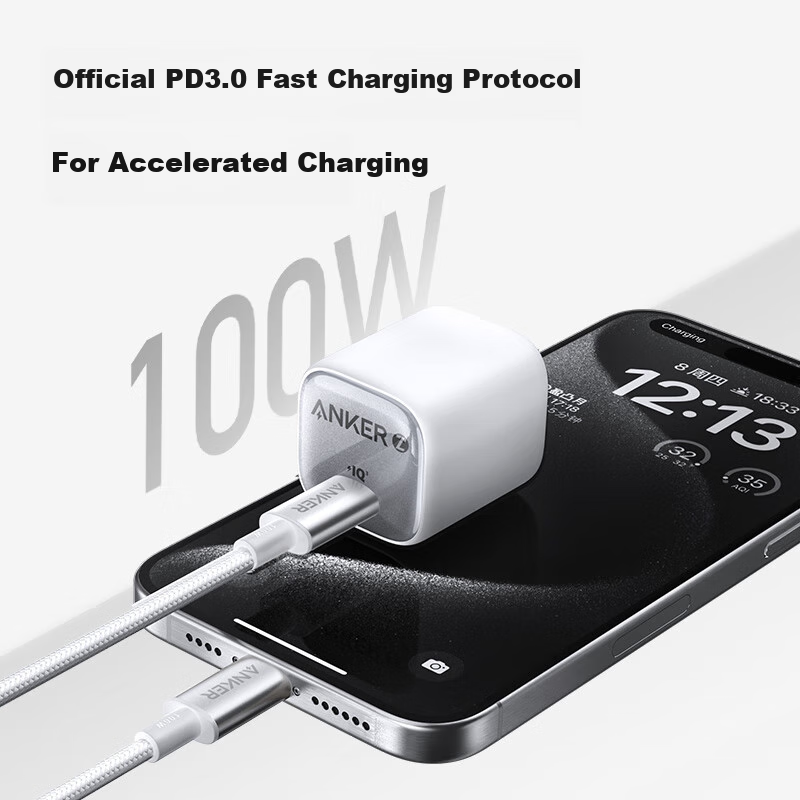 Кабель зарядки ANKER Dual-Head Type-C 100W быстрая зарядка для iPhone 17/16/15 серии планшетов ноутбуков Xiaomi 1.8м