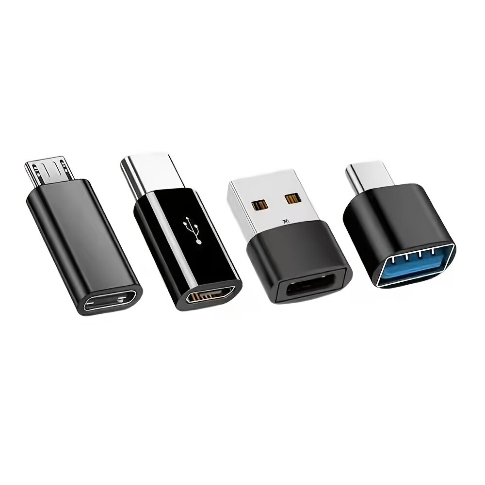 Набор переходников USB 3.0 OTG Type-C (мама) - USB (папа) и Micro USB - USB-C, 4 шт, черный