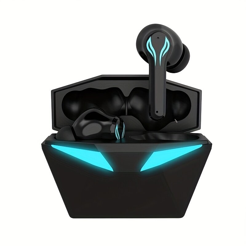 Беспроводные Bluetooth игровые наушники, длительное время работы, зарядный кейс с LED-подсветкой, трёхрежимные с низкой задержкой (музыка/звонки/игры), внутриканальные спортивные наушники для фитнеса на улице, цвет черный