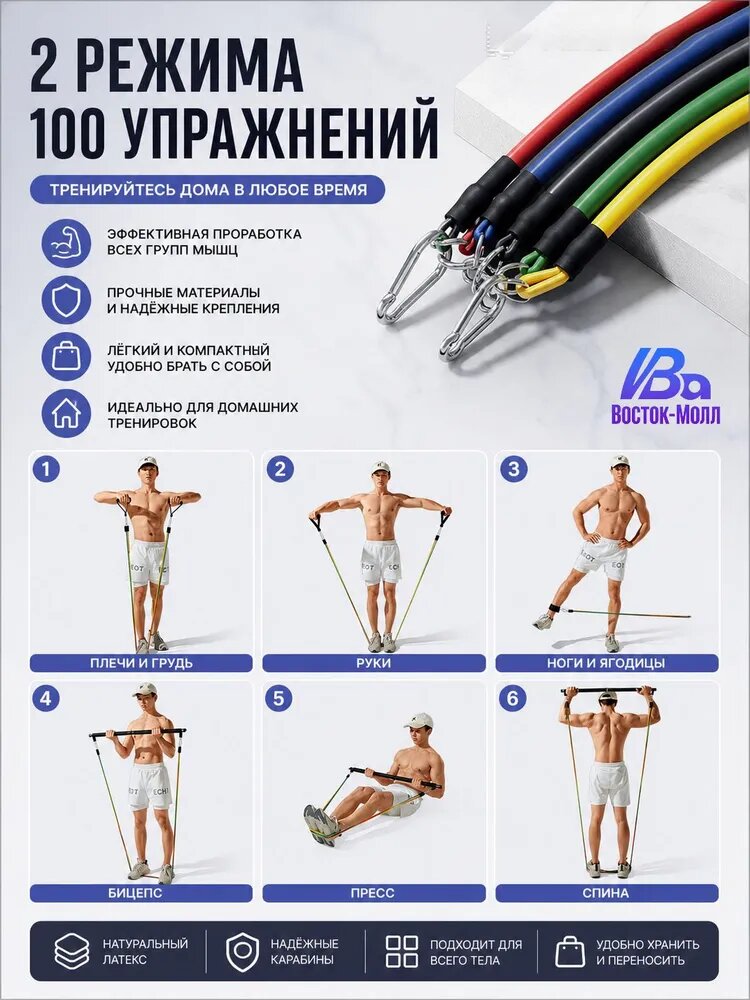 Эспандер фитнес-резинка шоколадного цвета длиной 100 см для тренировки мышц и растяжки — фото 1