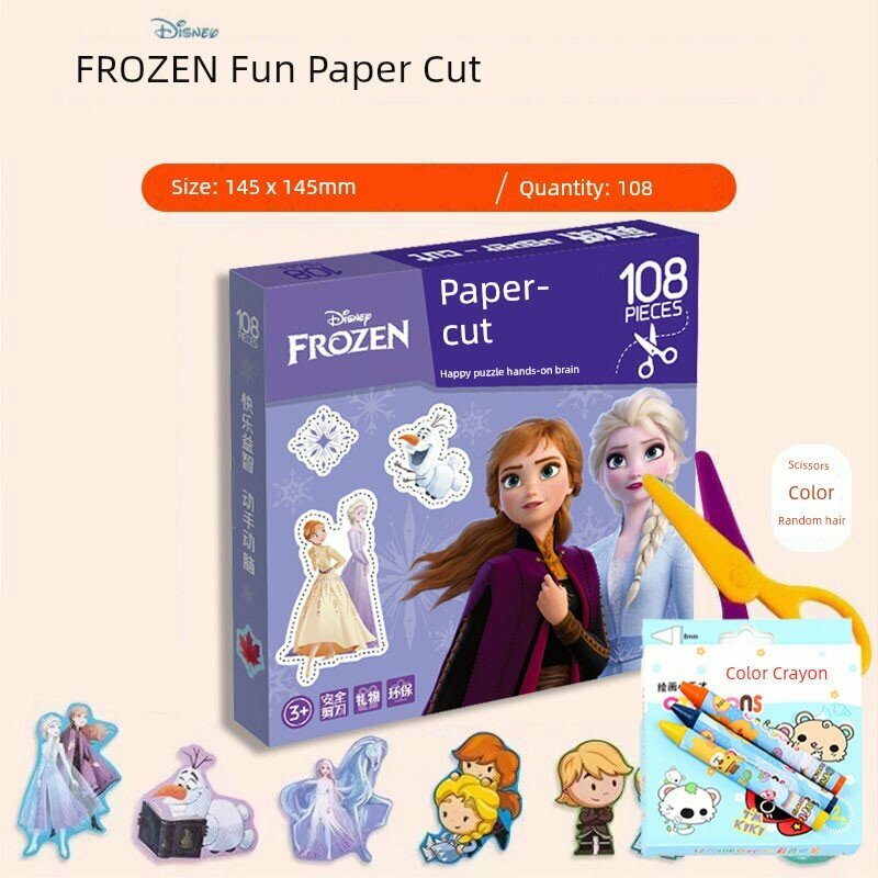 Набор Frozen 108 листов для вырезания с безопасными ножницами и 12 цветными карандашами для дошкольников 3-6 лет