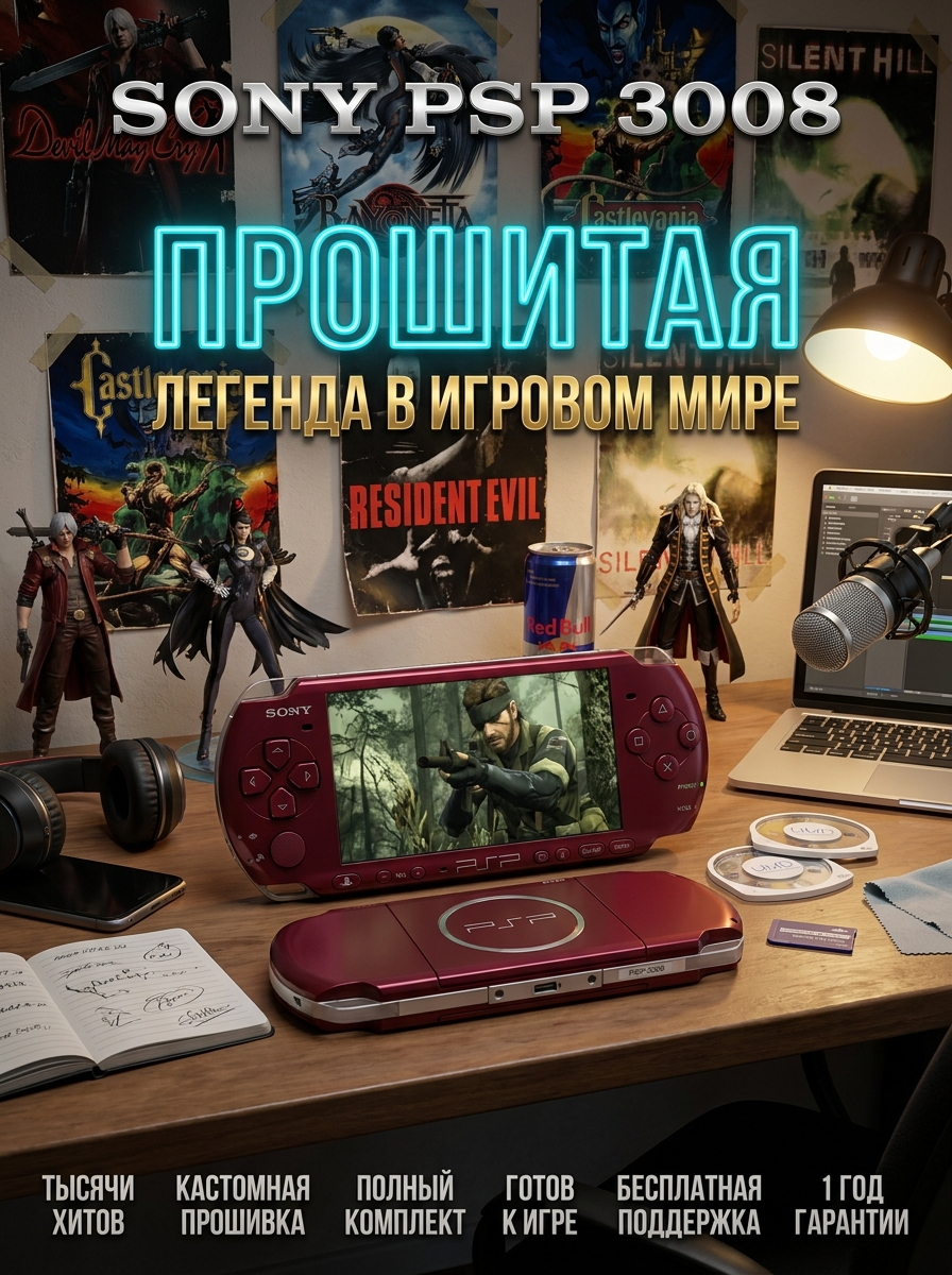Новая игровая приставка Sony PSP 3008 Slim Red 64Gb 3000+ ИГР