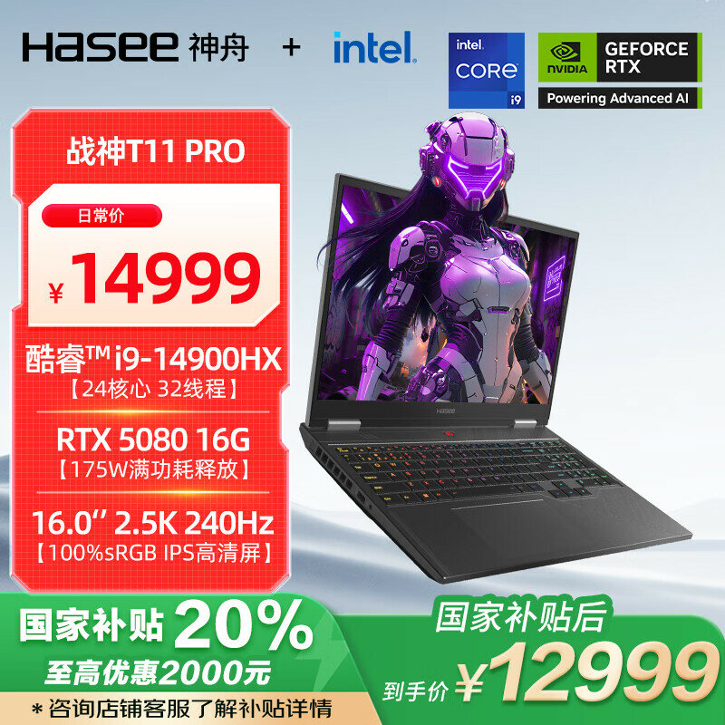 HASEE Zhanshen T11 Pro 16-дюймовый игровой ноутбук с RTX5080 i9-14900HX 32GB 1TB 2.5K 240Гц Процессор или графическая