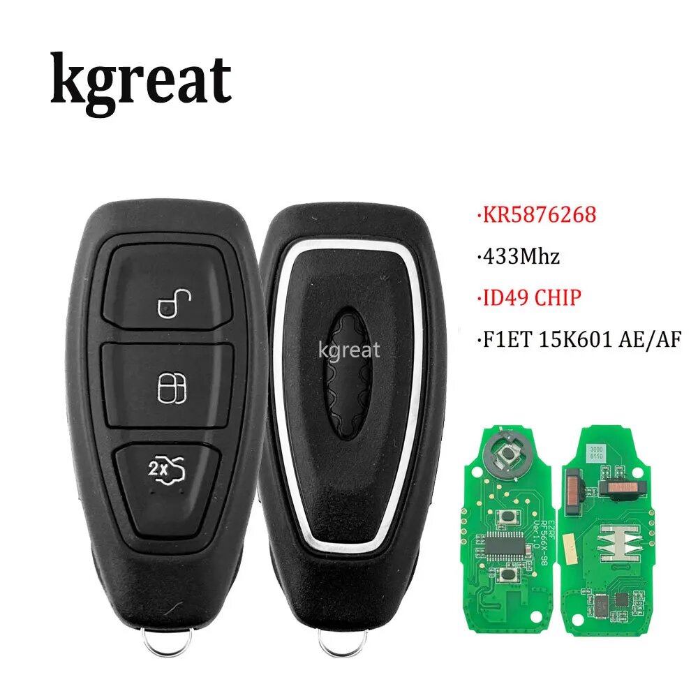 KGREAT KR5876268 Умный автомобильный дистанционный ключ для Ford Kuga Fiesta Focus Grand C-Max 2011+ 433 МГц ID49 Keyless Go F1ET 15K601 AE/AF