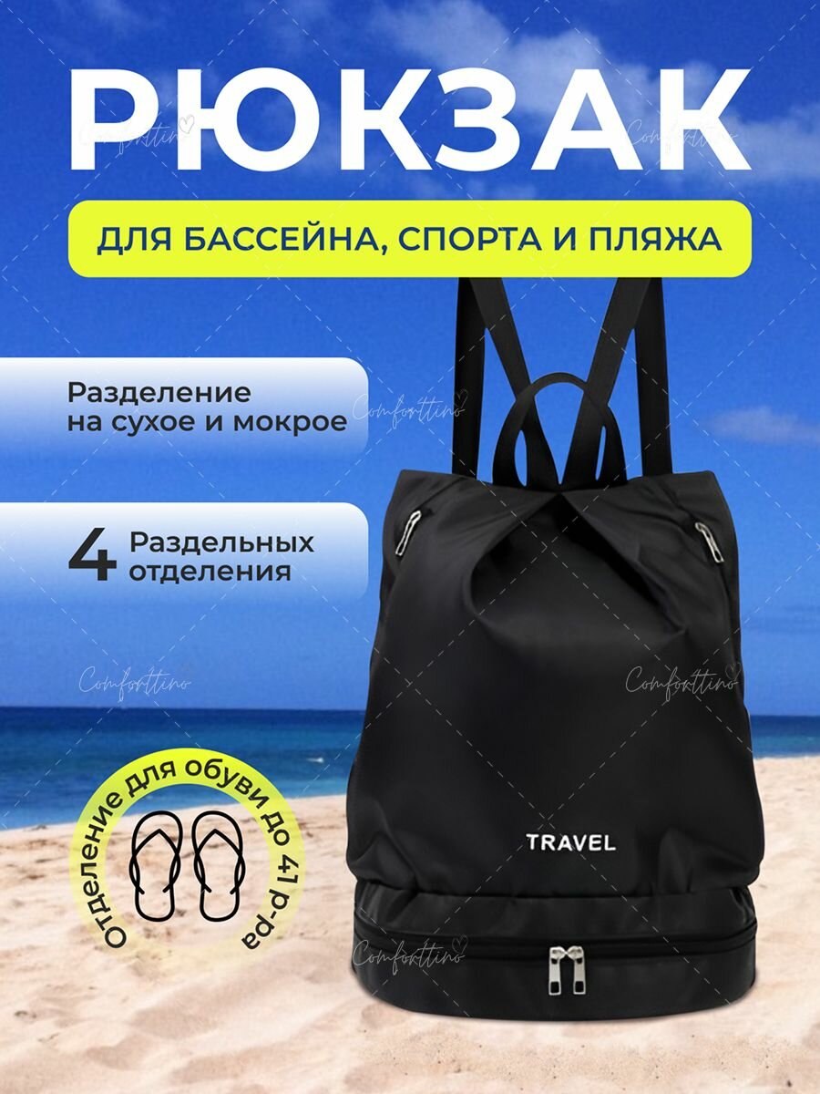 Спортивный рюкзак для бассейна, фитнеса, тренировок и пляжа - для подростков, девочек, мальчиков с отделением - карманом для сухой и мокрой одежды и отделом для обуви.